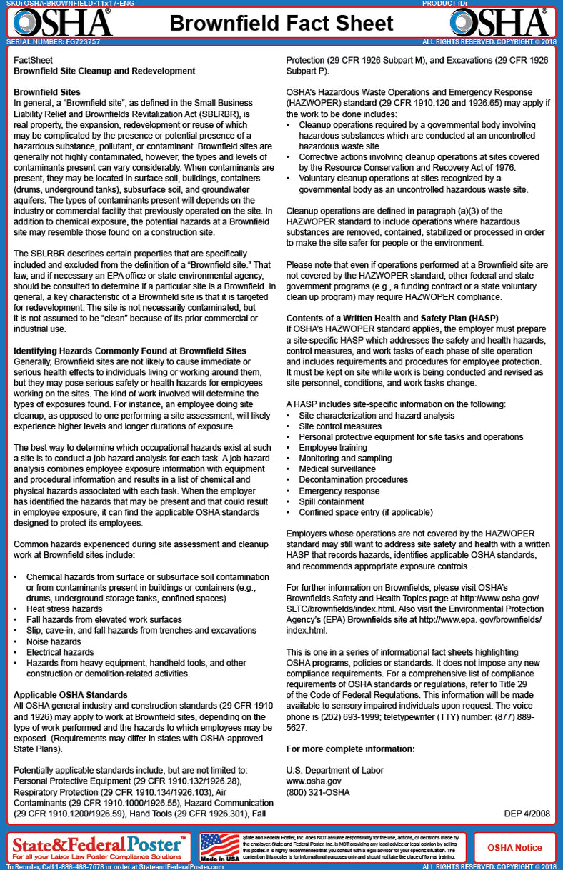 OSHA Fact Sheets — State and Federal Poster