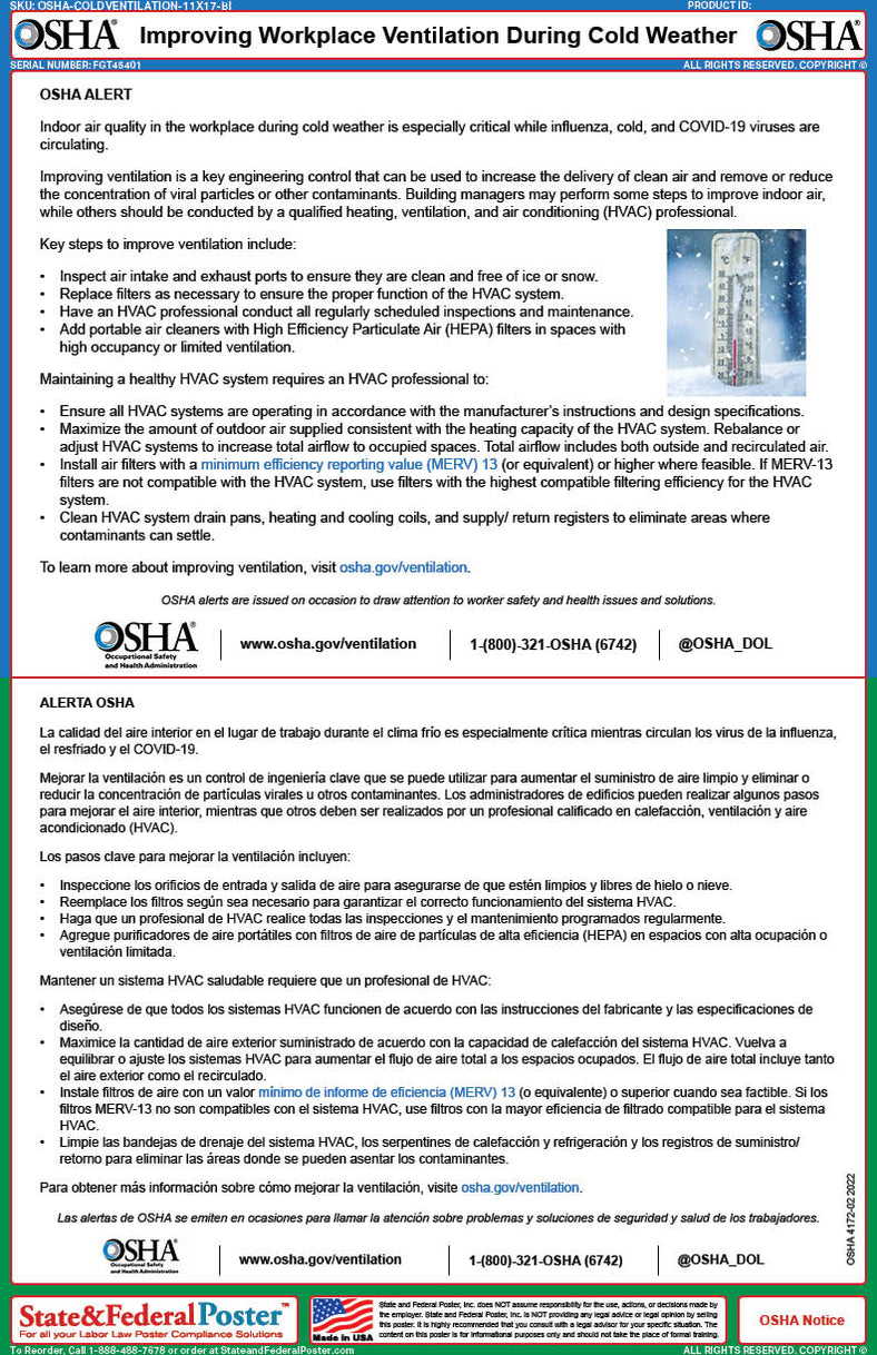 OSHA Cold Weather Ventilation Fact Sheet — State and Federal Poster