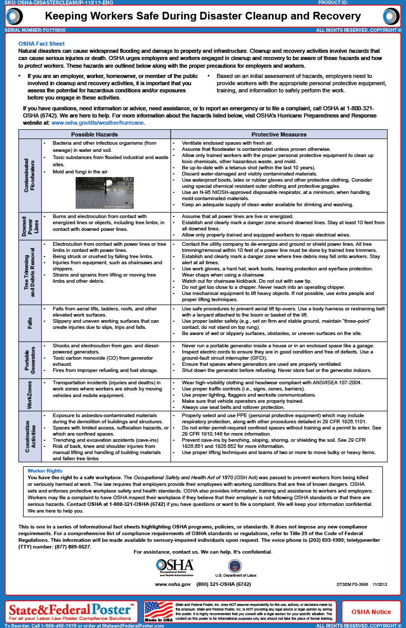 OSHA Keeping Workers Safe During Disaster Cleanup and Recovery Fact Sh ...