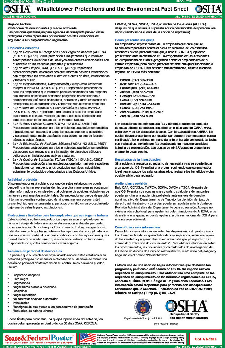 OSHA Whistleblower Protections and the Environment Fact Sheet — State ...