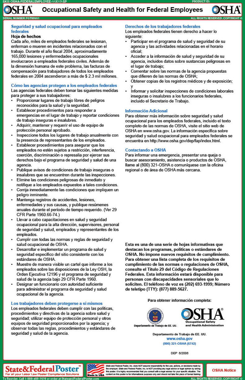 OSHA Occupational Safety and Health for Federal Employees Fact Sheet ...