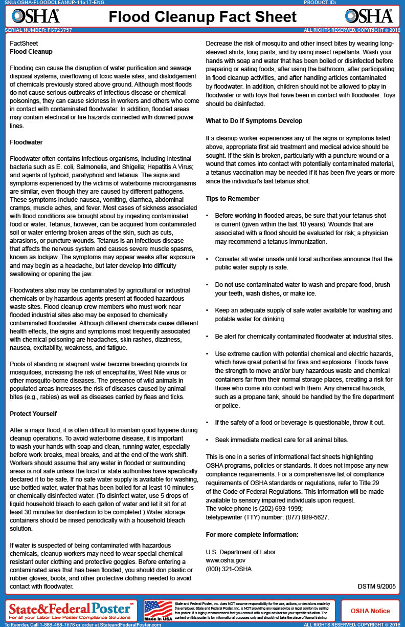 OSHA Flood Cleanup Fact Sheet — State and Federal Poster