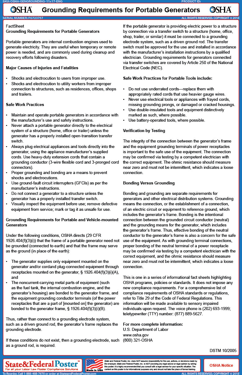OSHA Grounding Requirements for Portable Generators Fact Sheet — State ...
