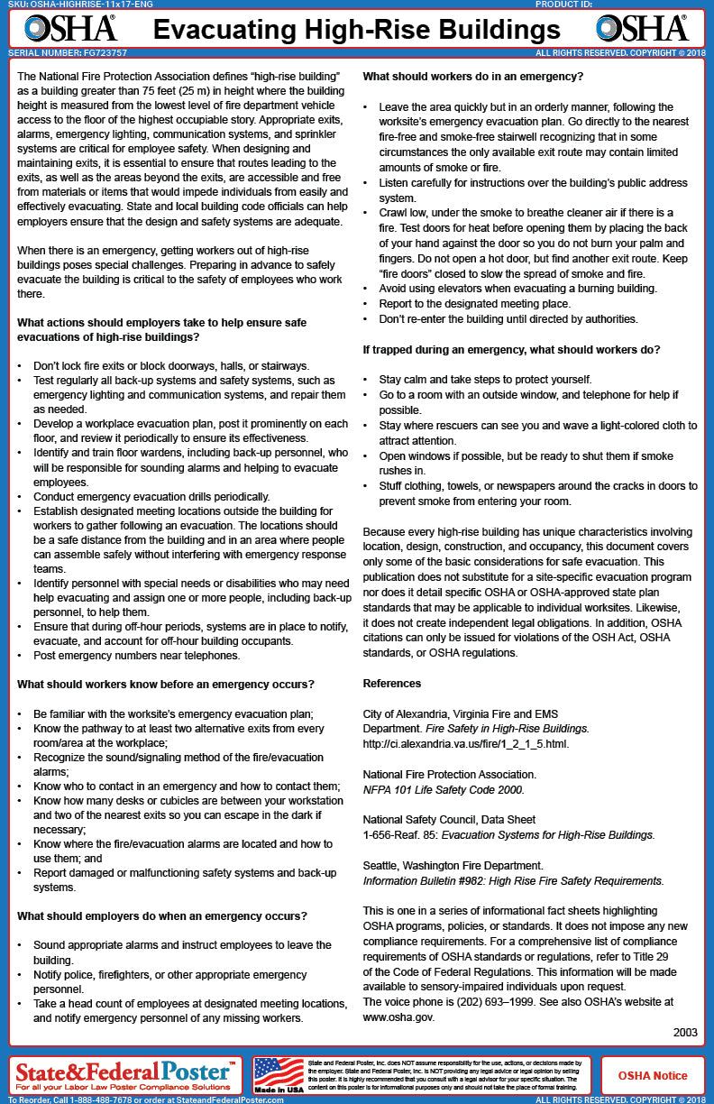 OSHA High-Rise Building Evacuation Fact Sheet — State and Federal Poster