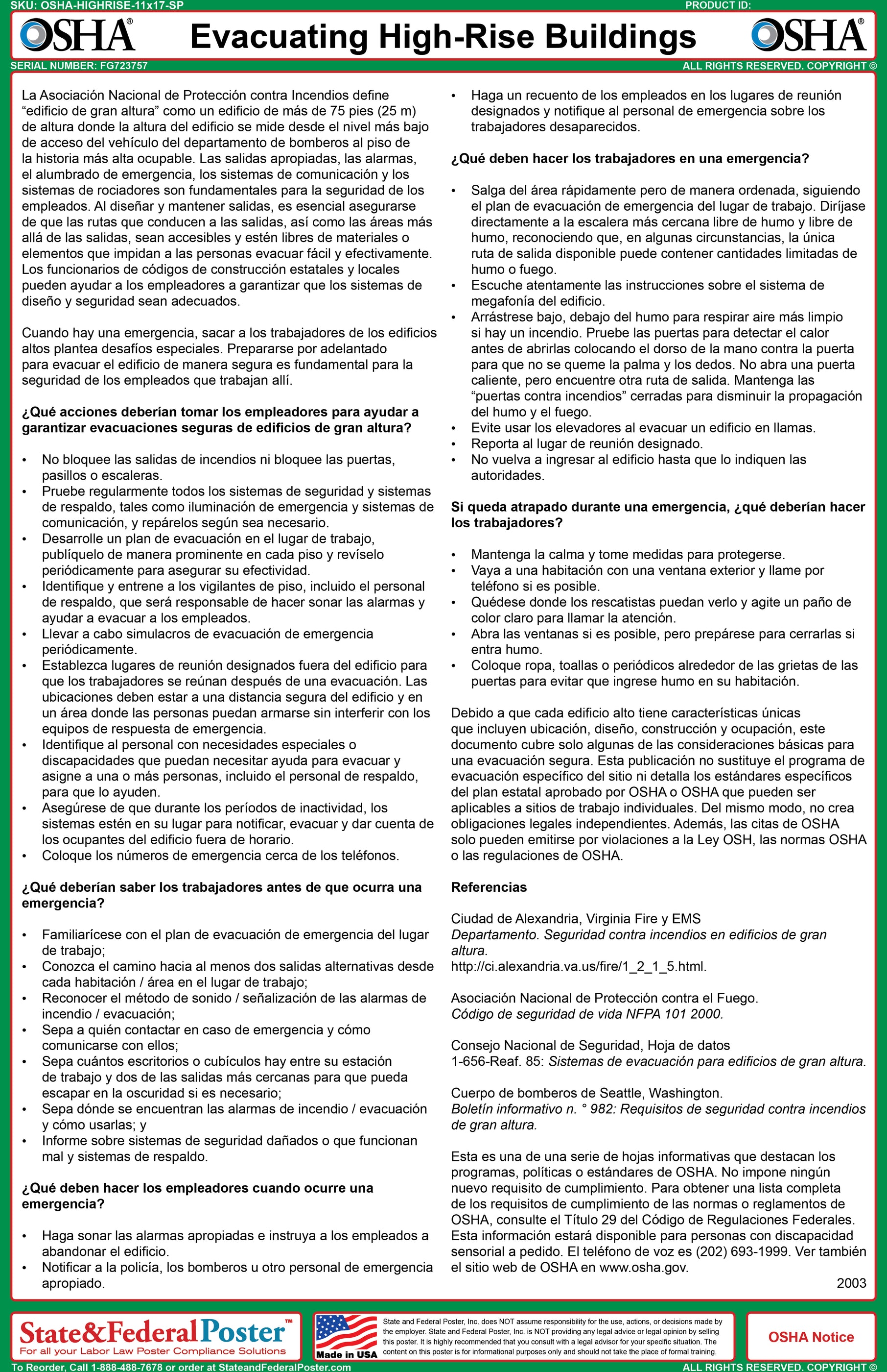OSHA High-Rise Building Evacuation Fact Sheet — State and Federal Poster