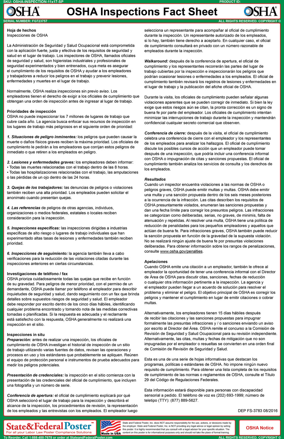 OSHA Inspections Fact Sheet — State and Federal Poster
