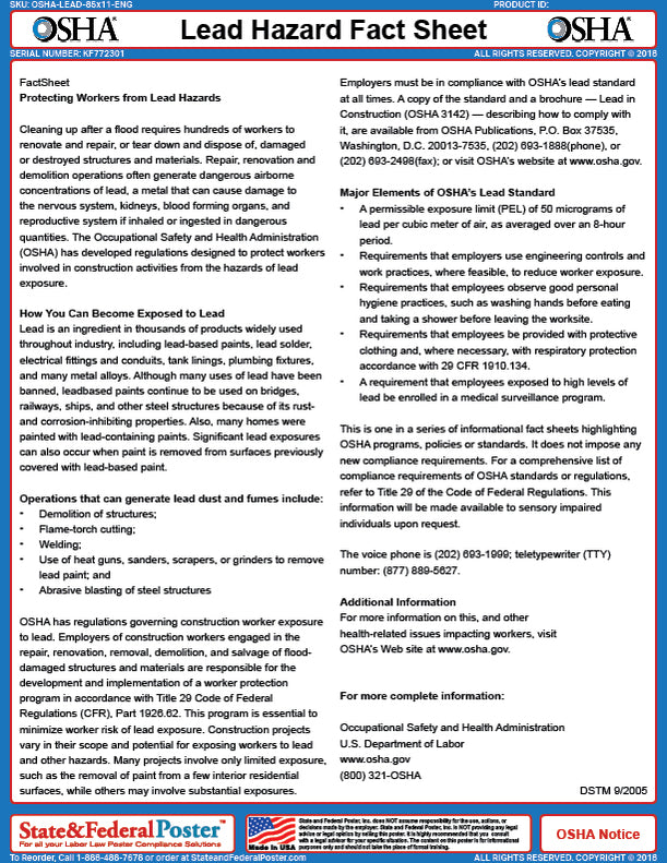OSHA Lead Hazard Fact Sheet — State and Federal Poster