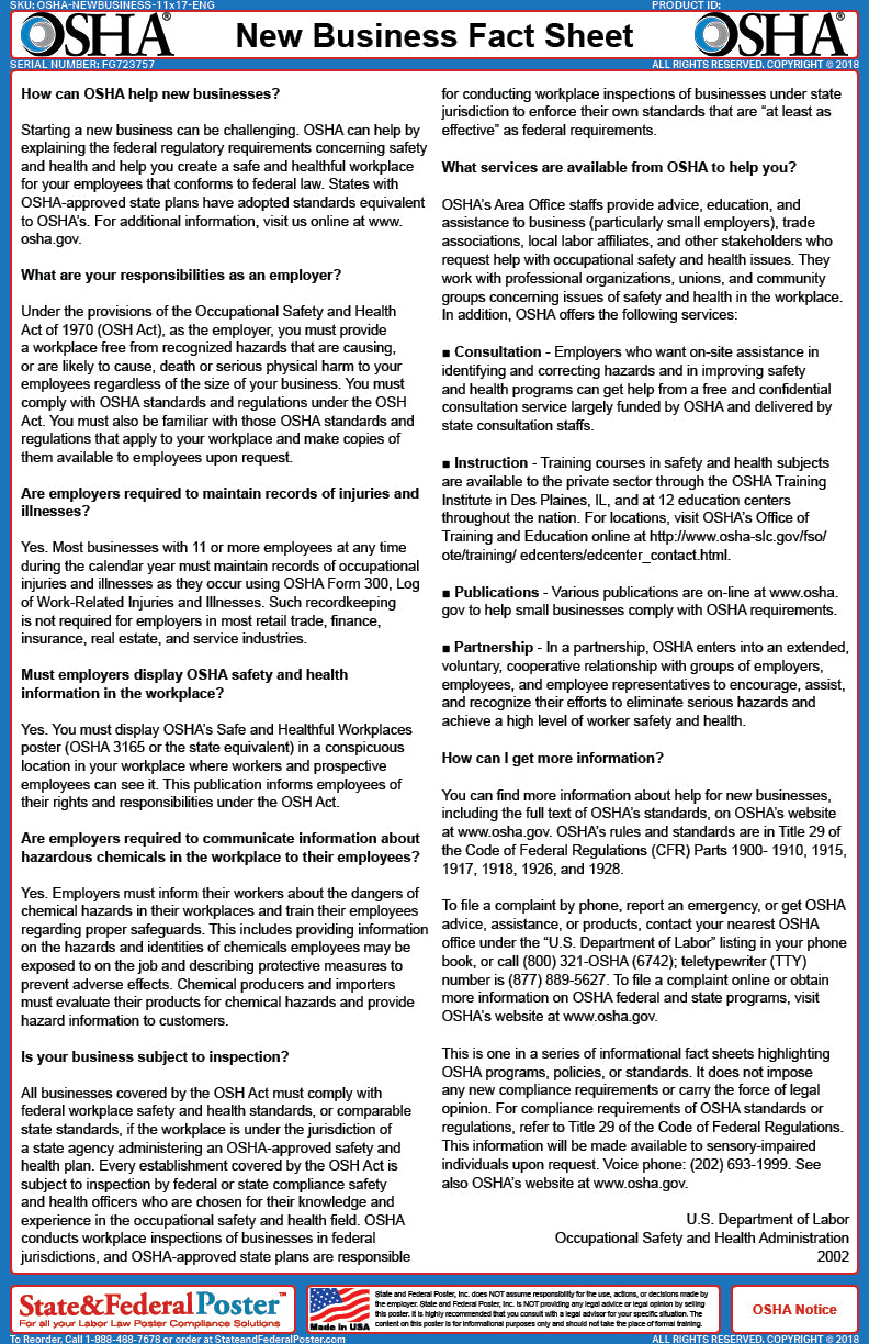 OSHA New Business Fact Sheet — State and Federal Poster