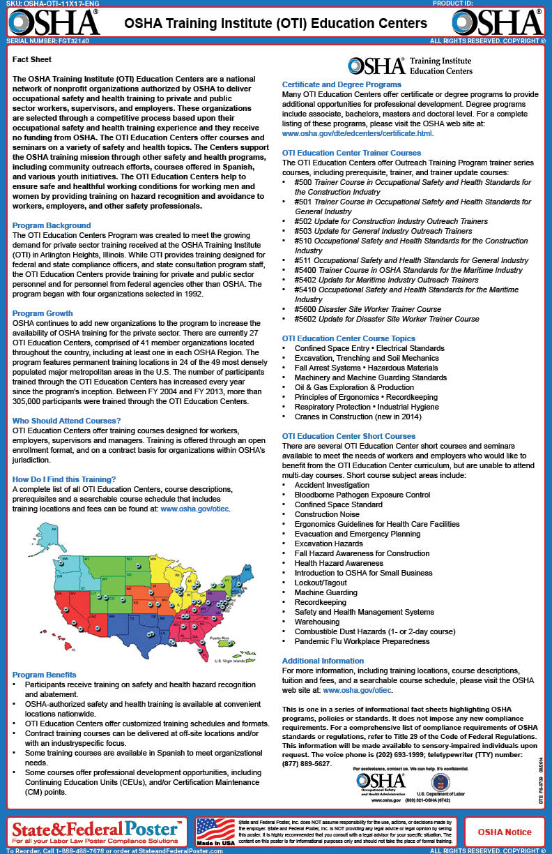 OSHA Training Institute (OTI) Education Centers Fact Sheet — State and ...