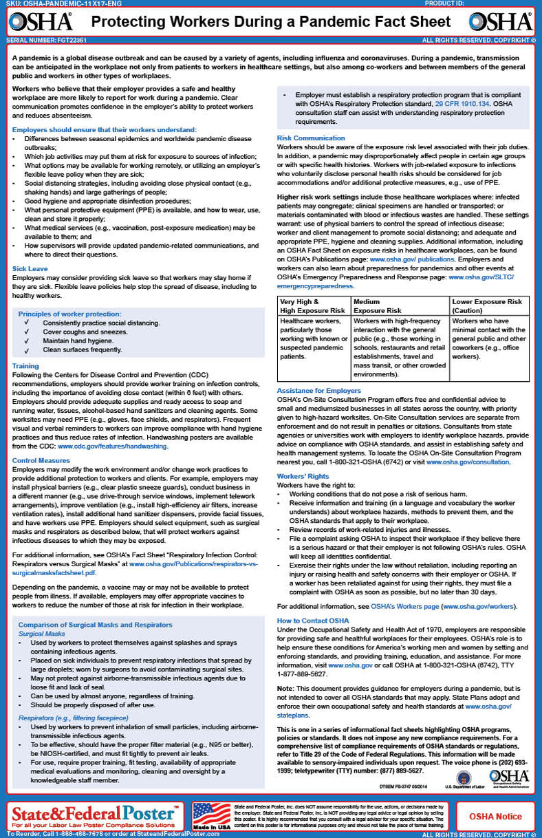 OSHA Protecting Workers During a Pandemic Fact Sheet — State and ...