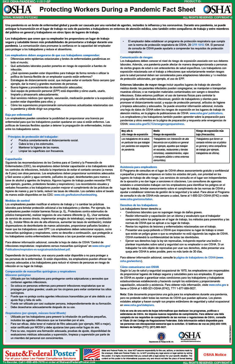 OSHA Protecting Workers During a Pandemic Fact Sheet — State and ...