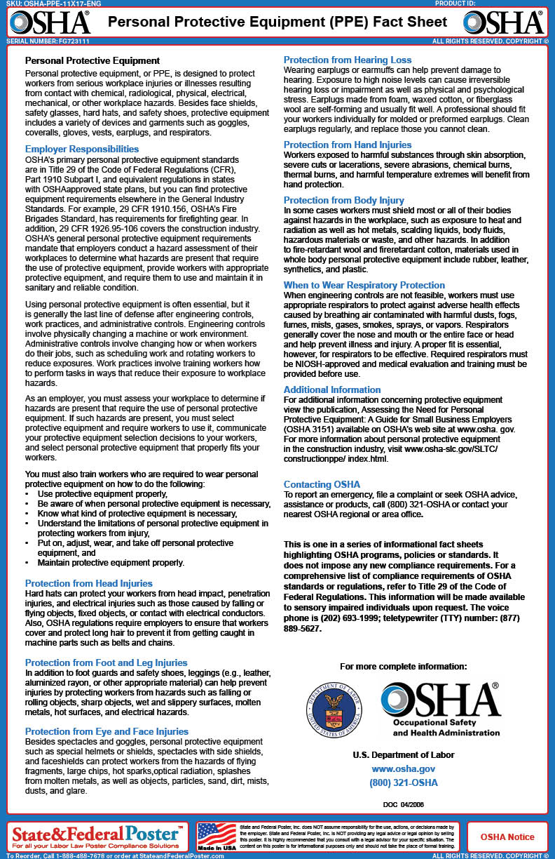 OSHA Personal Protective Equipment (PPE) Fact Sheet — State and Federal ...