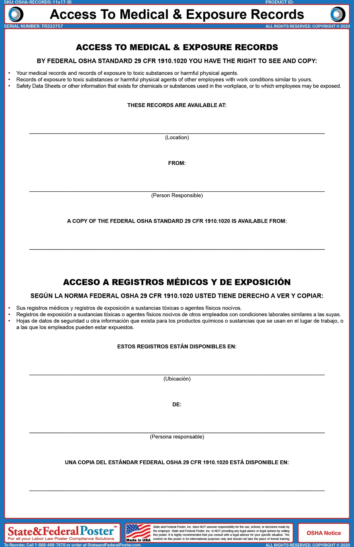 Access To Medical & Exposure Records Poster — State and Federal Poster