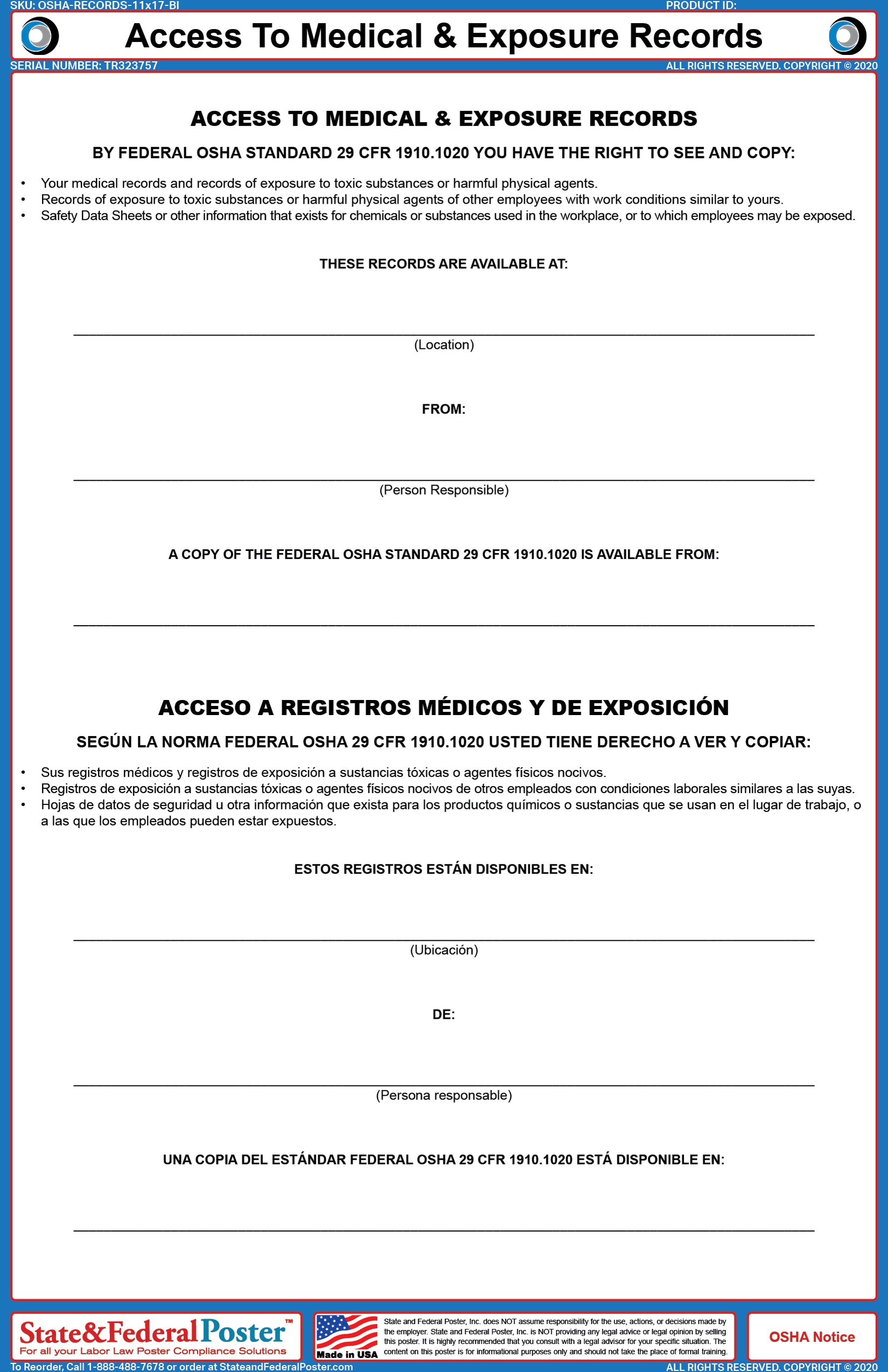 Access To Medical & Exposure Records Poster — State and Federal Poster