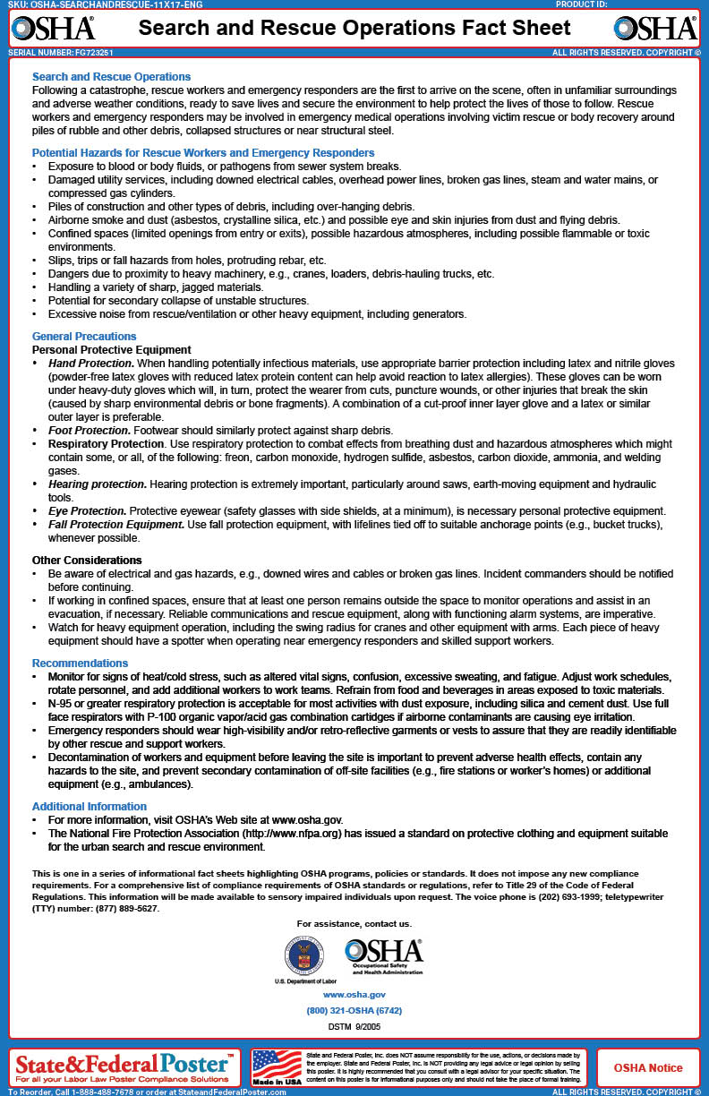 OSHA Search and Rescue Operations Fact Sheet — State and Federal Poster