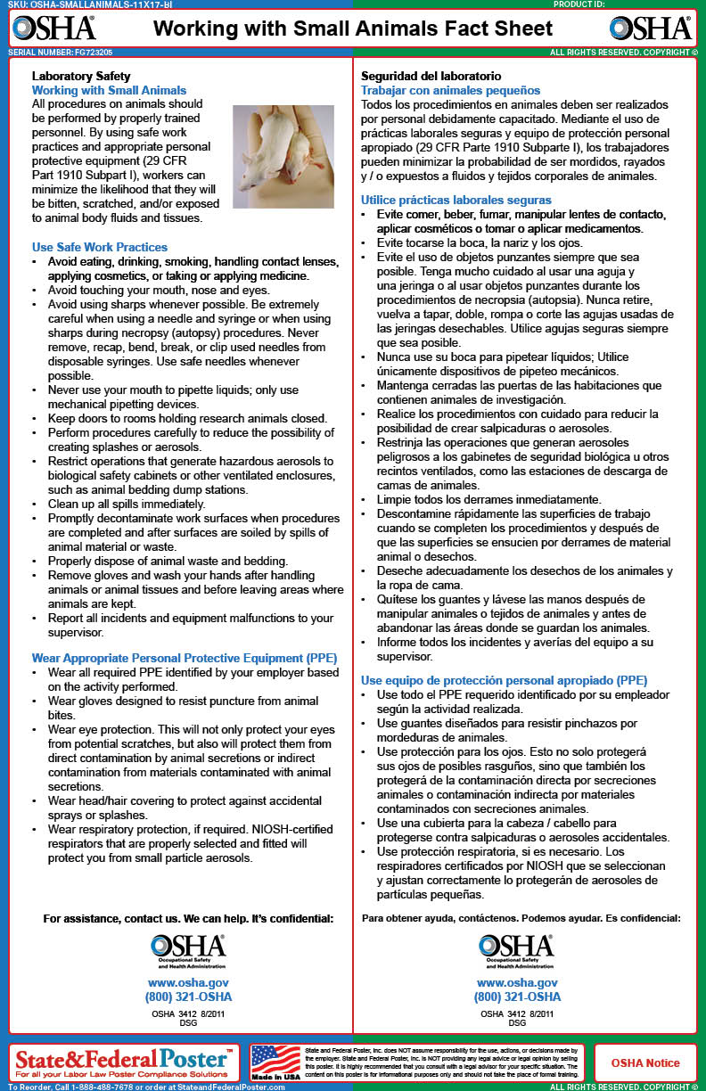 OSHA Working with Small Animals Fact Sheet — State and Federal Poster