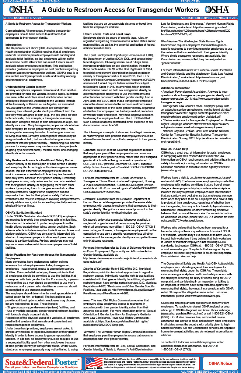 OSHA Guide to Restroom Access for Transgender Workers Fact Sheet ...