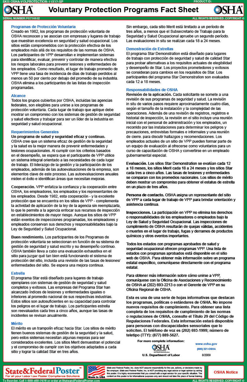 OSHA Voluntary Protection Programs Fact Sheet — State and Federal Poster