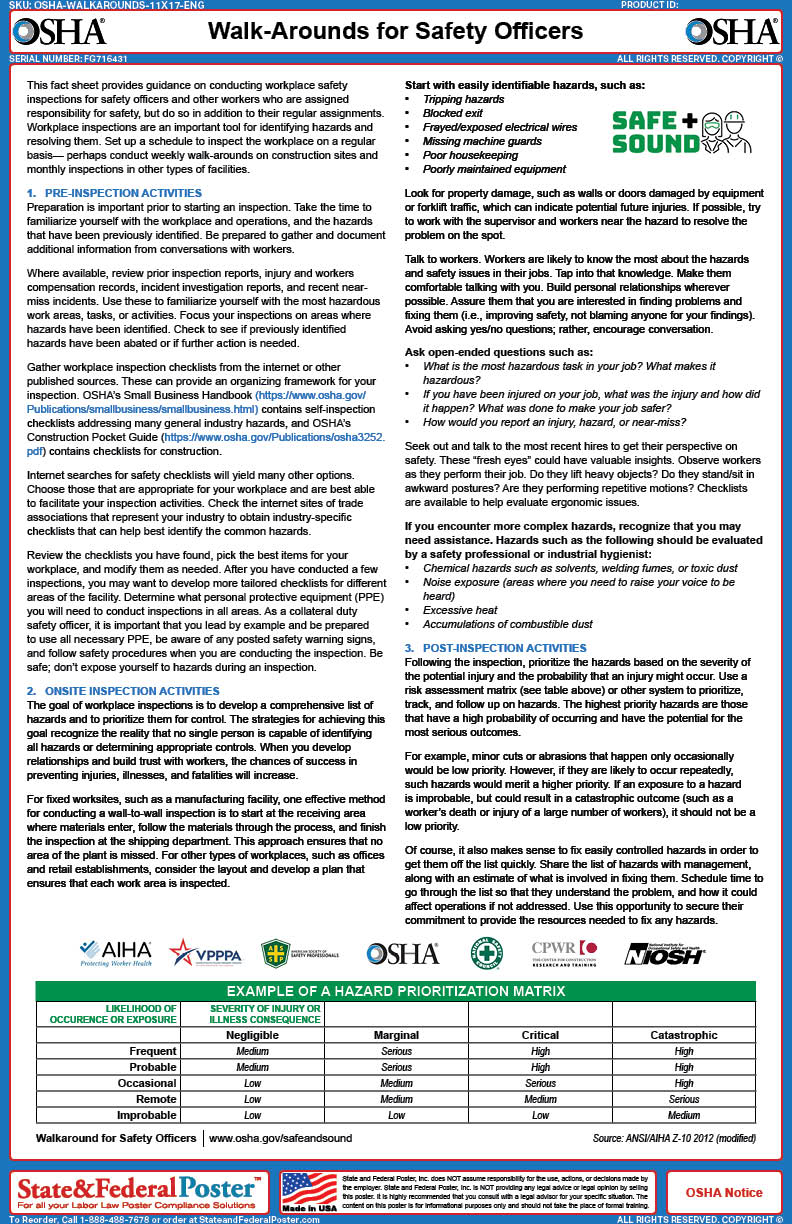 OSHA Walk-Arounds for Safety Officers Fact Sheet — State and Federal Poster