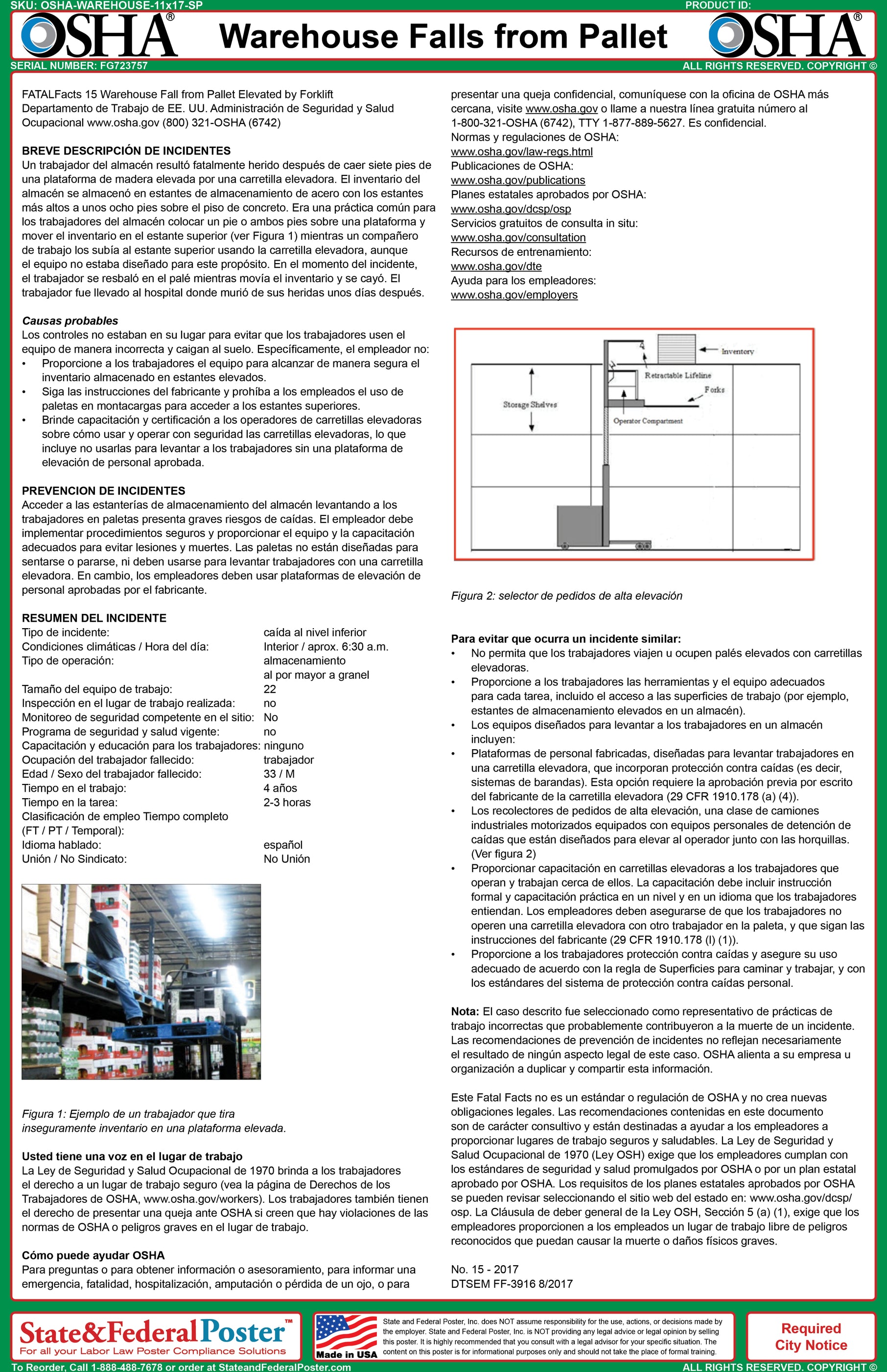OSHA Warehouse Falls from Pallet Fact Sheet — State and Federal Poster