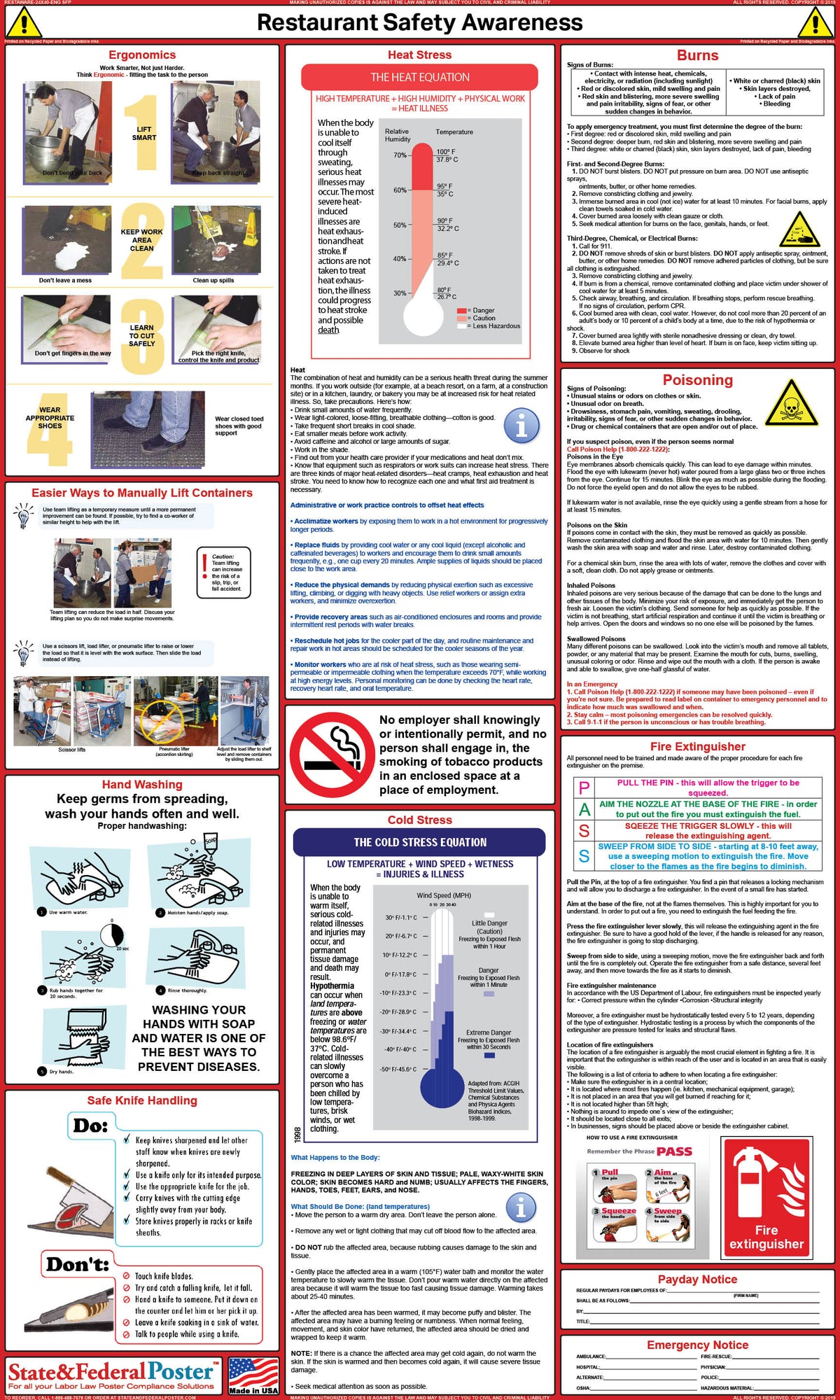 Restaurant Safety Awareness Poster — State and Federal Poster
