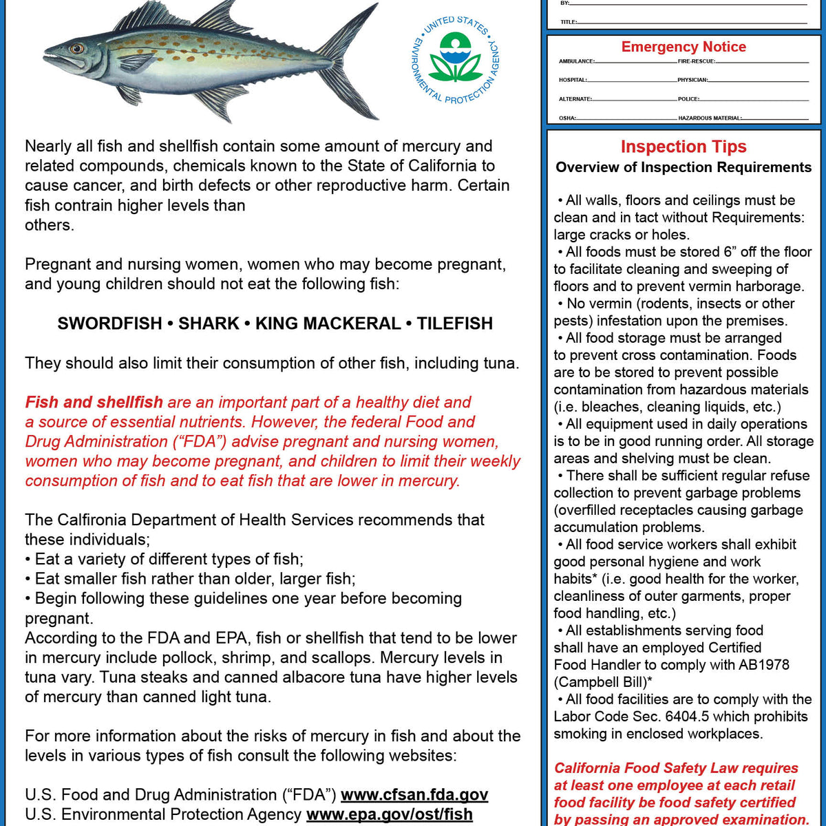 Seafood Safety Warning Poster — State and Federal Poster