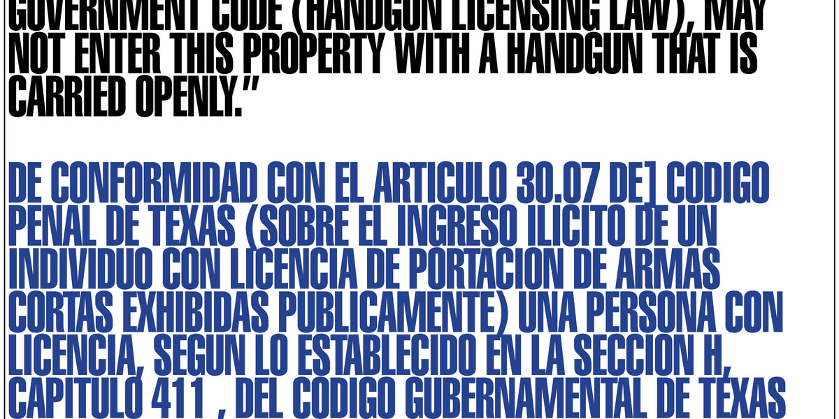 Texas Open Carry Firearm Poster (Bilingual) — State and Federal Poster