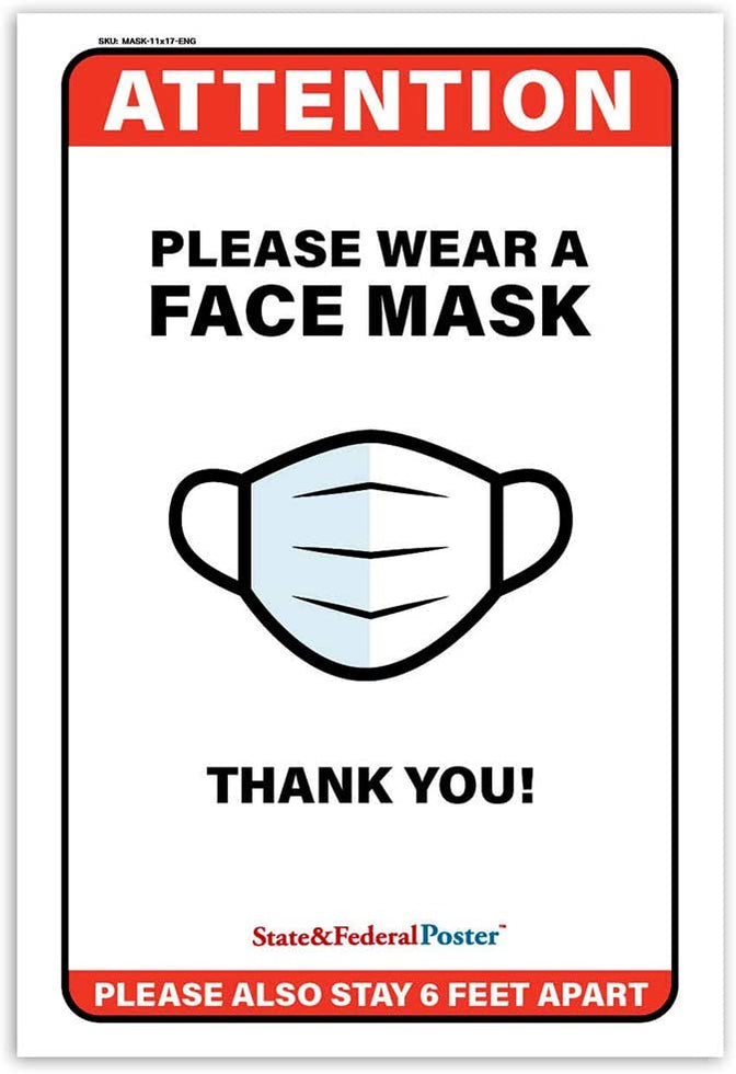 "Please Wear Face Mask" Laminated Poster Sign — State and Federal Poster